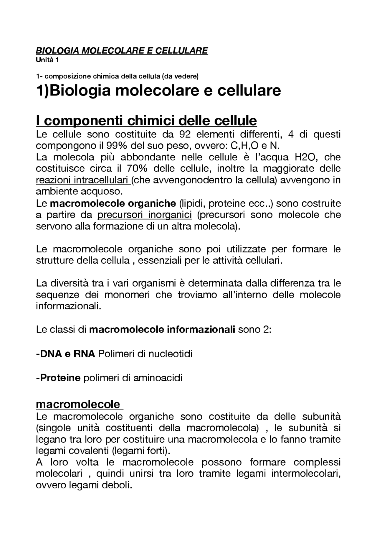 Biologia Molecolare E Cellulare Appunti Di Biologia Molecolare Docsity