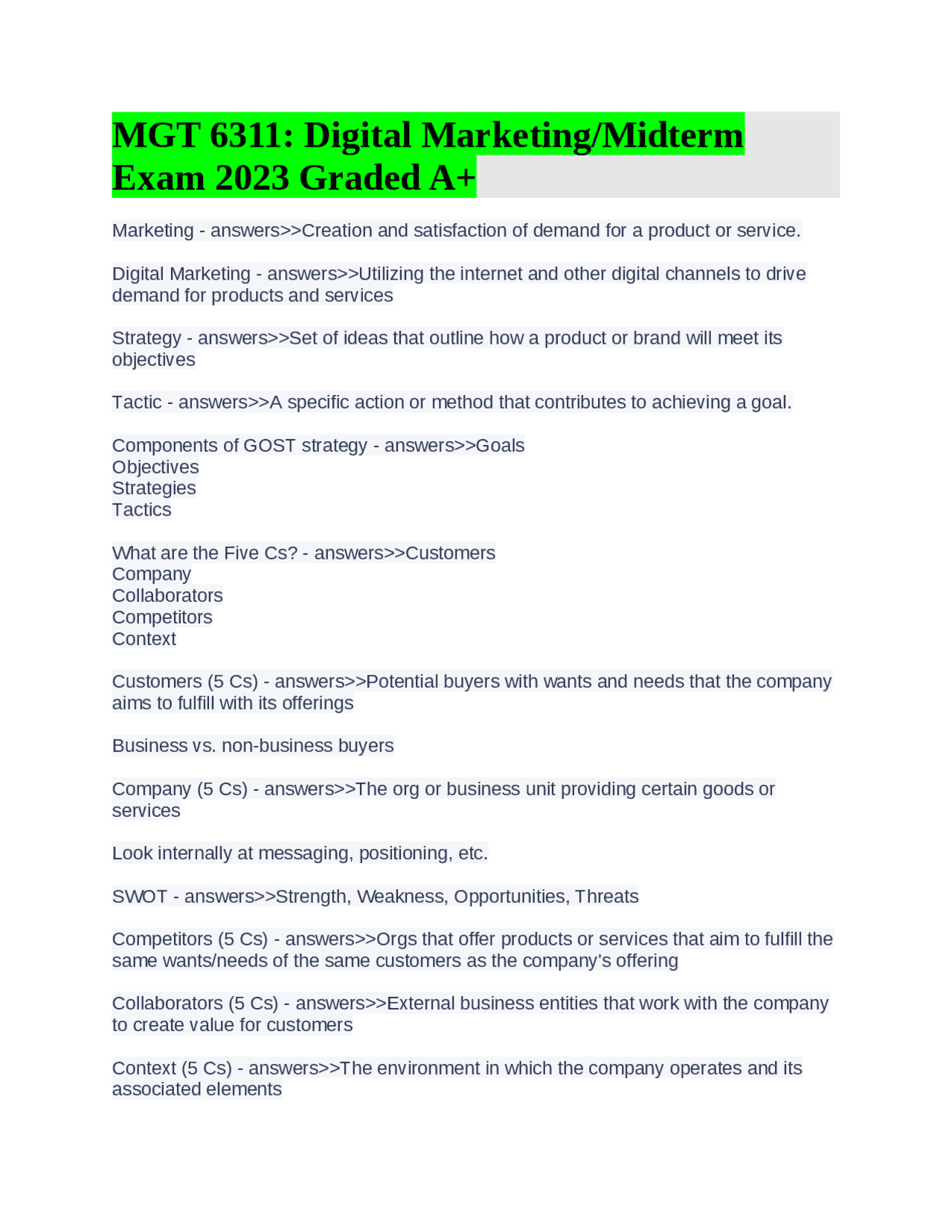 MGT 6311: Digital Marketing/Midterm Exam 2023 Graded A+ | Exams Digital ... MGT 6311: Digital Marketing/Midterm Exam 2023 Graded A+ | Exams Digital ...