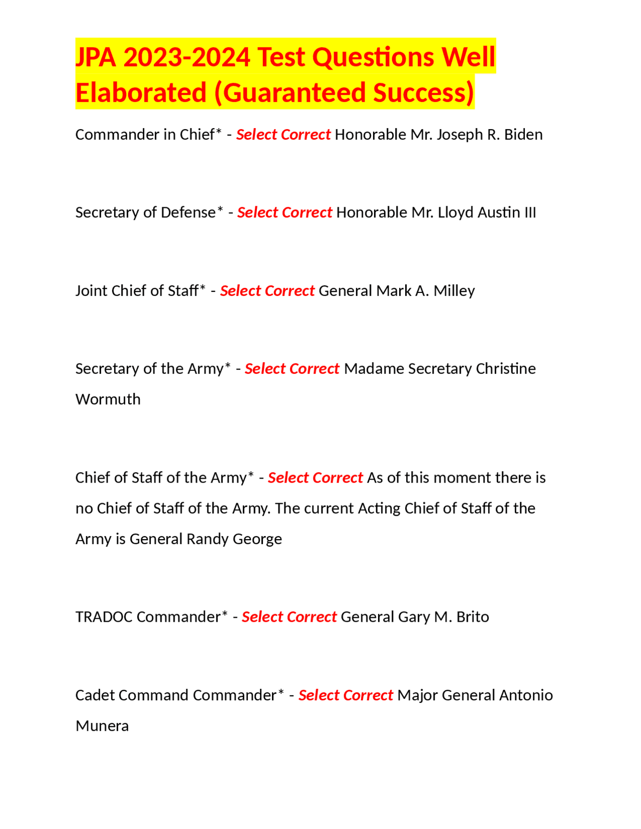 JPA 2023-2024 Test Questions Well Elaborated (Guaranteed Success ...