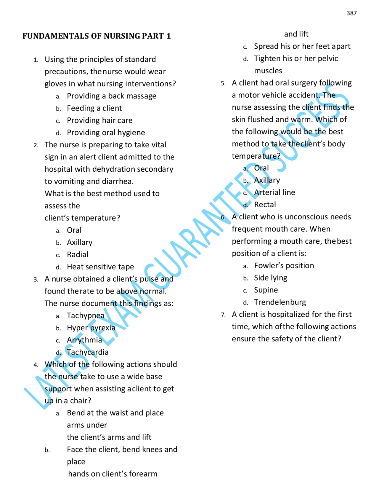 FUNDAMENTAL OF NURSING STUDY QUESTIONS AND ANSWERS 2023/2024 | Exams Nursing | Docsity