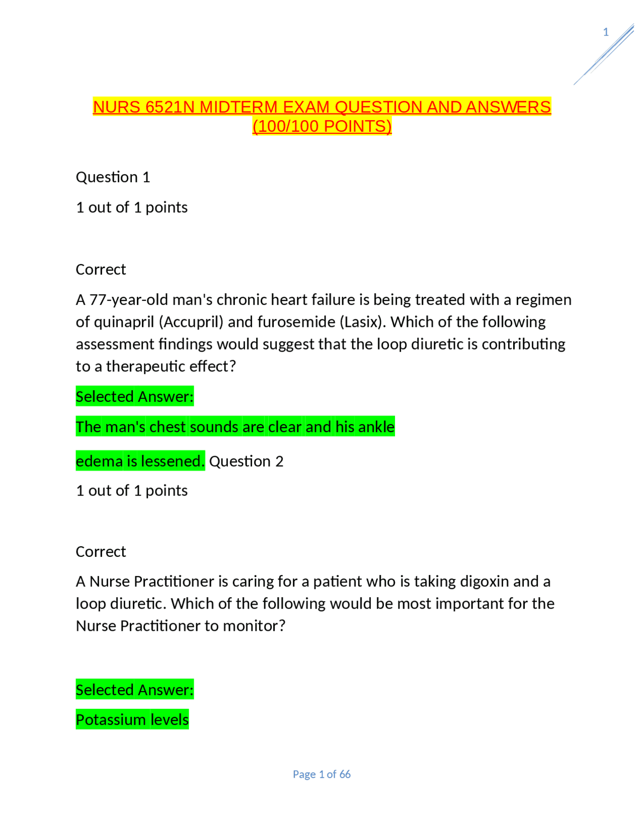 Nurs 6521n Midterm Exam Question And Answers 100100 Points Exams