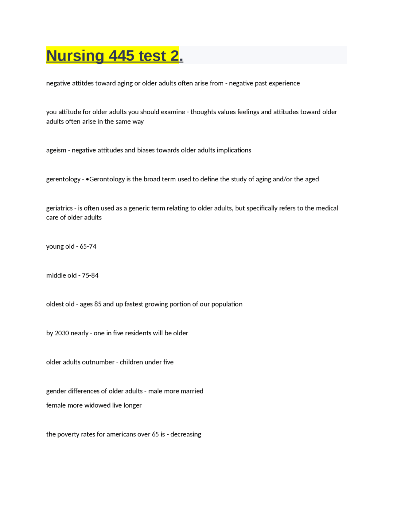 Nursing 445 test 2.docx | Exams Nursing | Docsity