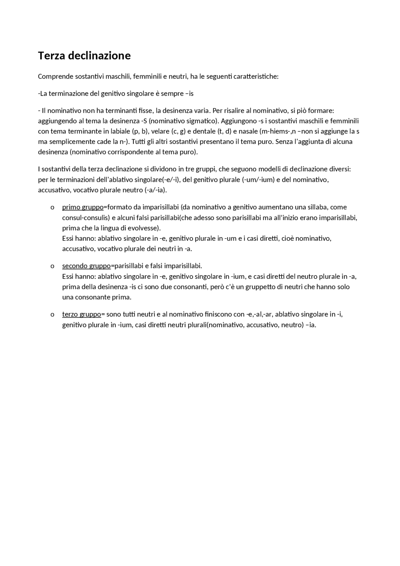 Terza Declinazione Latino Schemi E Mappe Concettuali Di Latino Docsity