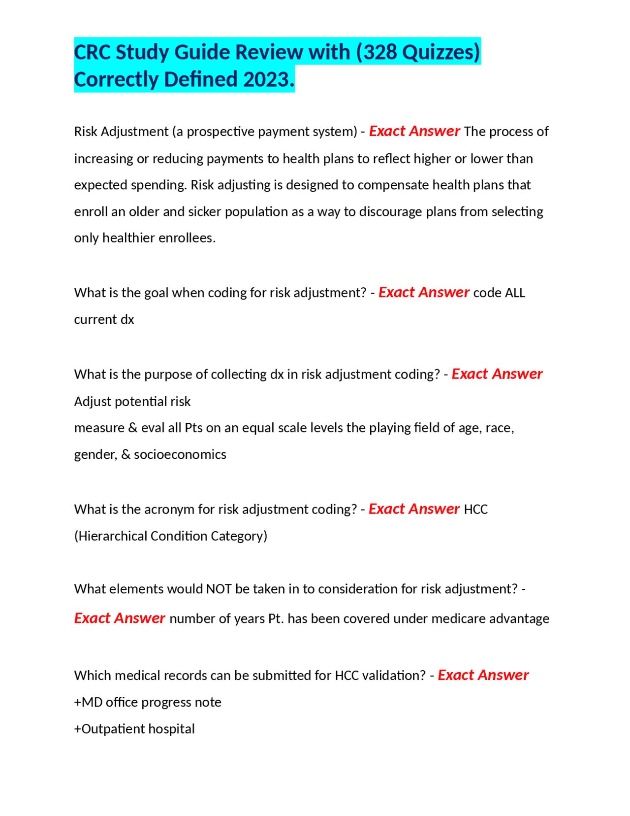 CRC Study Guide Review with (328 Quizzes) Correctly Defined 2023 ...