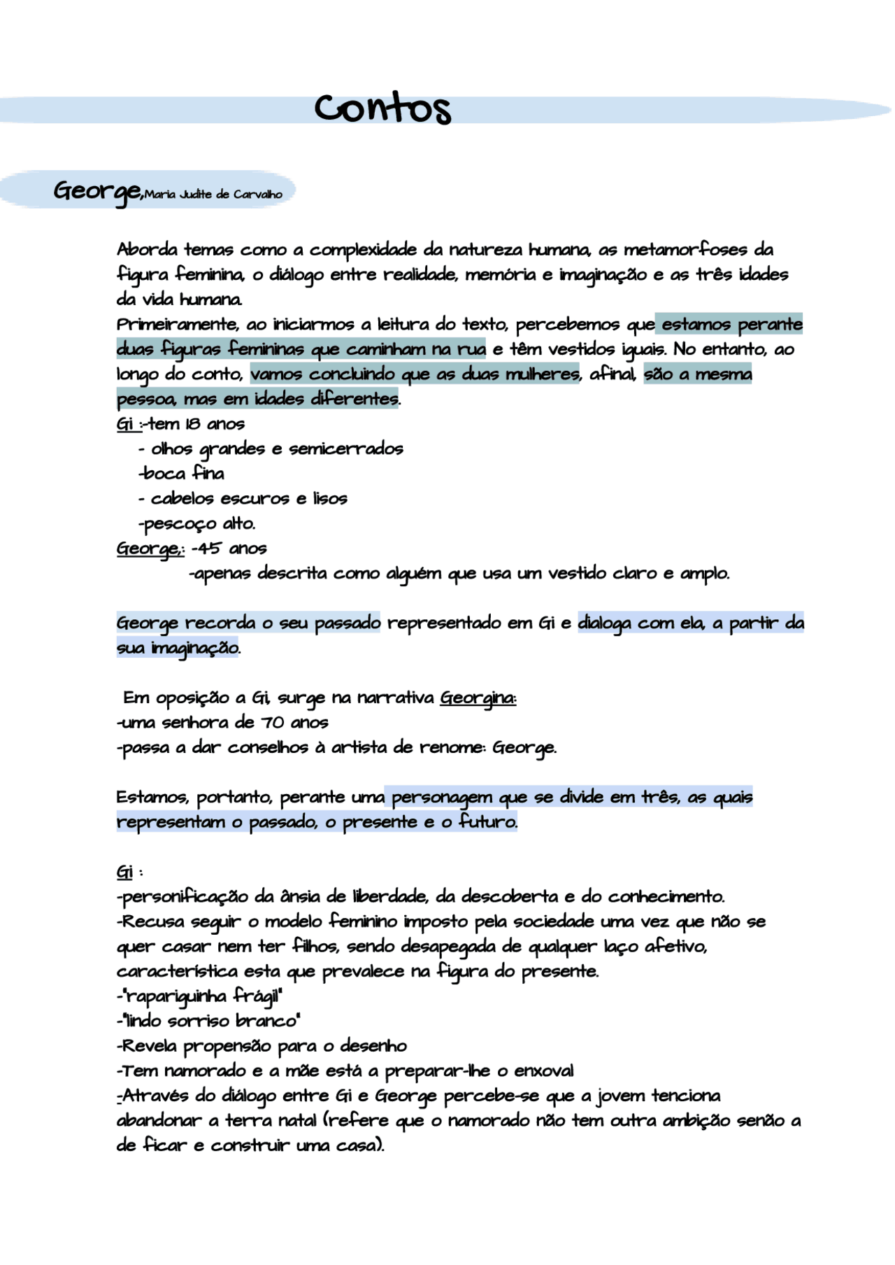 Análise da história e das personagens dos contos "George" e "Famílias ...