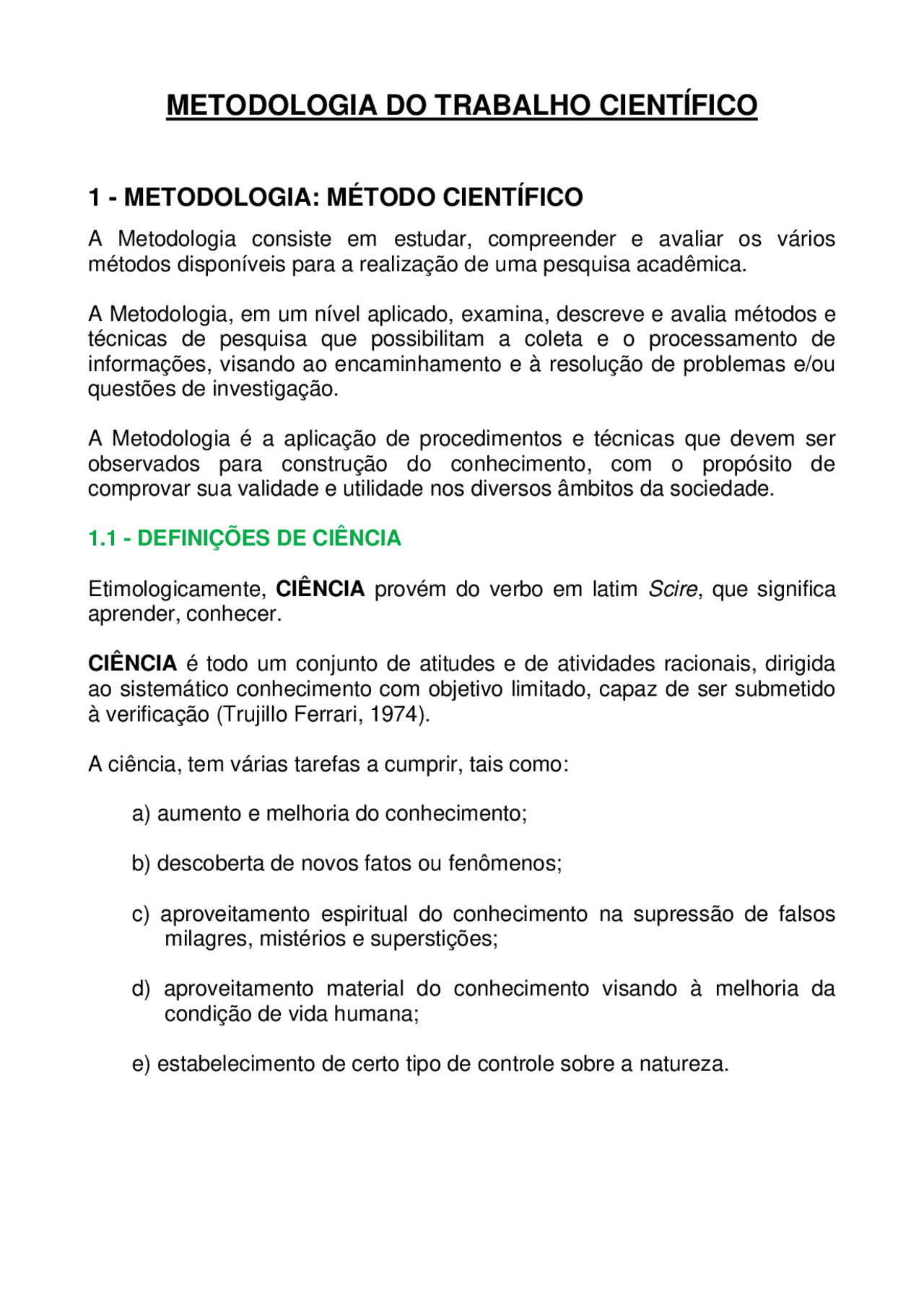 TÓpicos Do MÉtodo CientÍfico Trabalhos Metodologia Docsity