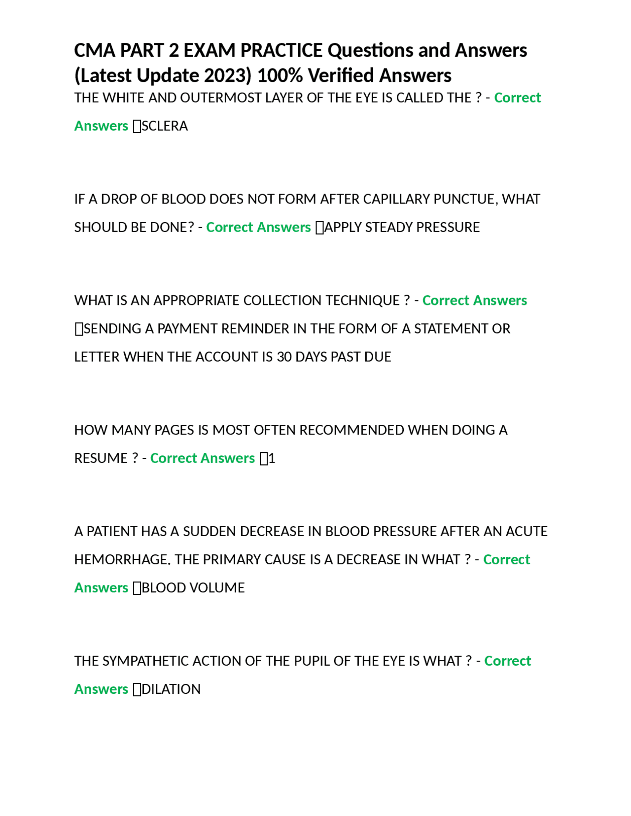CMA PART 2 EXAM PRACTICE Questions and Answers (Latest Update 2023) 100 ...