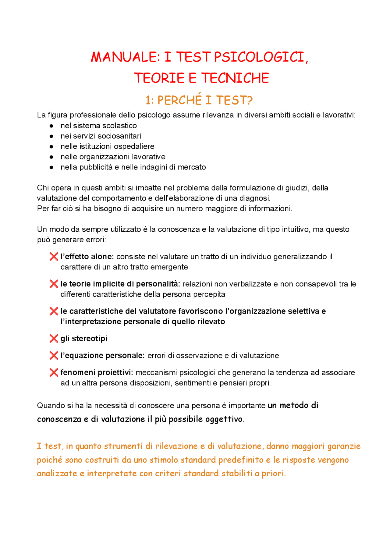 Manuale: I test psicologici | Schemi e mappe concettuali di Metodologia ...