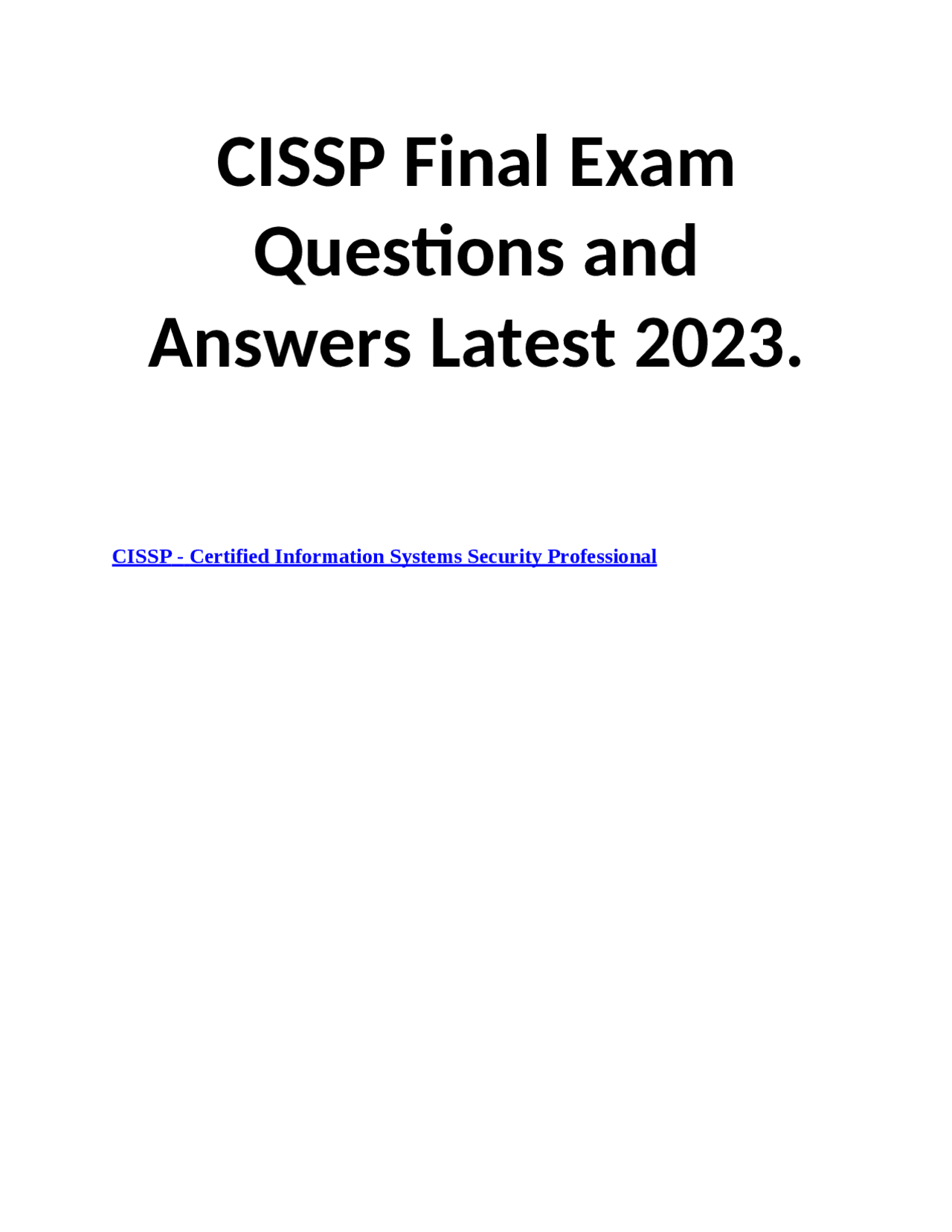 CISSP Final Exam Questions and Answers Latest 2023 Graded A + | Exams ...