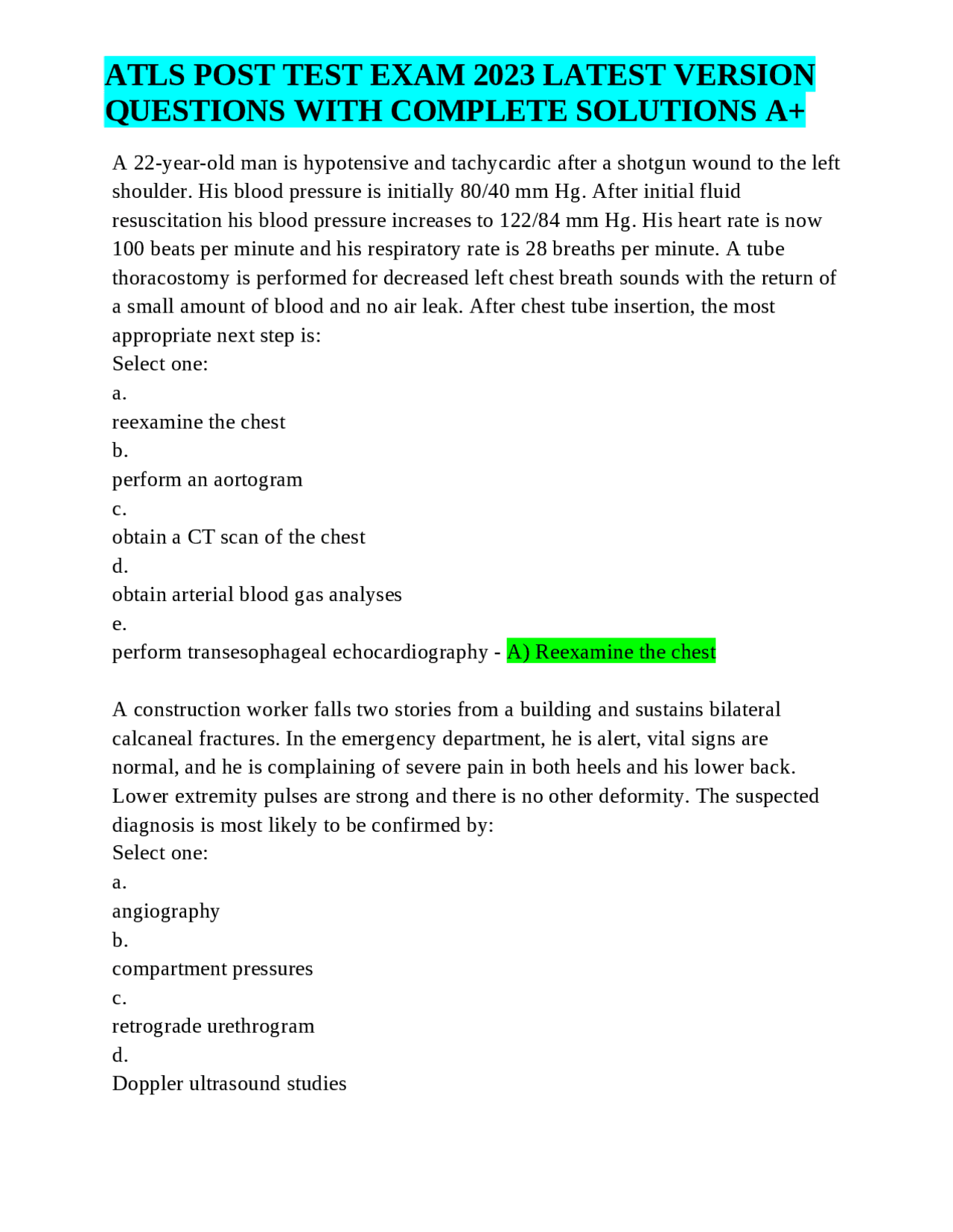 ATLS POST TEST EXAM 2023 LATEST VERSION QUESTIONS WITH COMPLETE ...