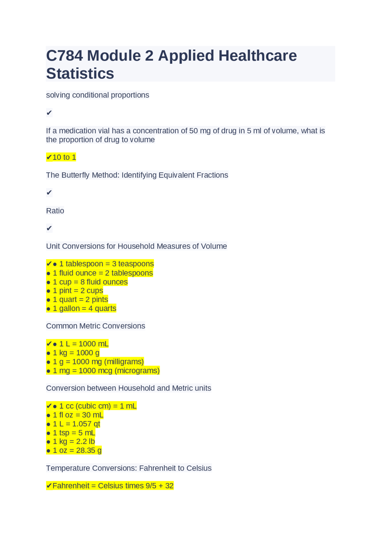 C784 Module 2 Applied Healthcare Statistics | Exams Nursing | Docsity