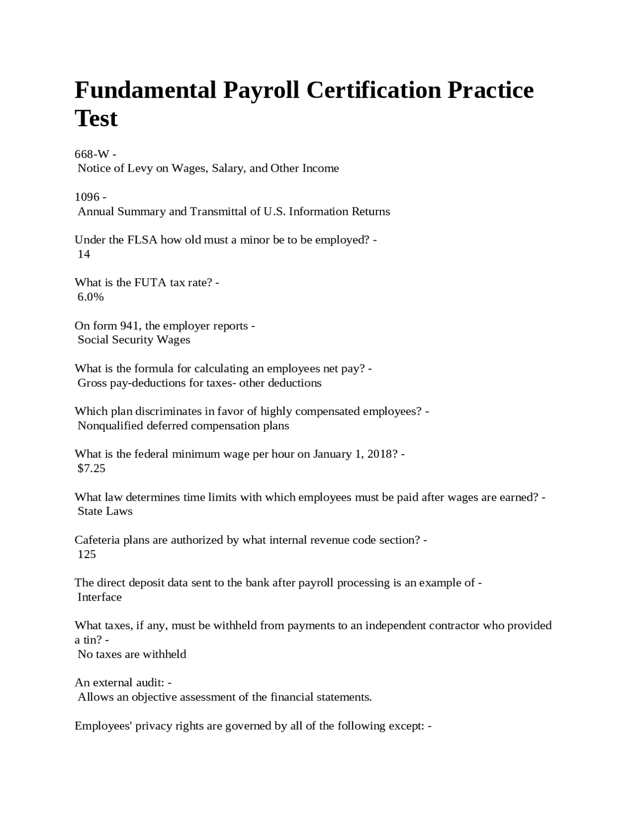 Mastering Payroll Fundamentals: Practice Exam with Answers | Exams ...