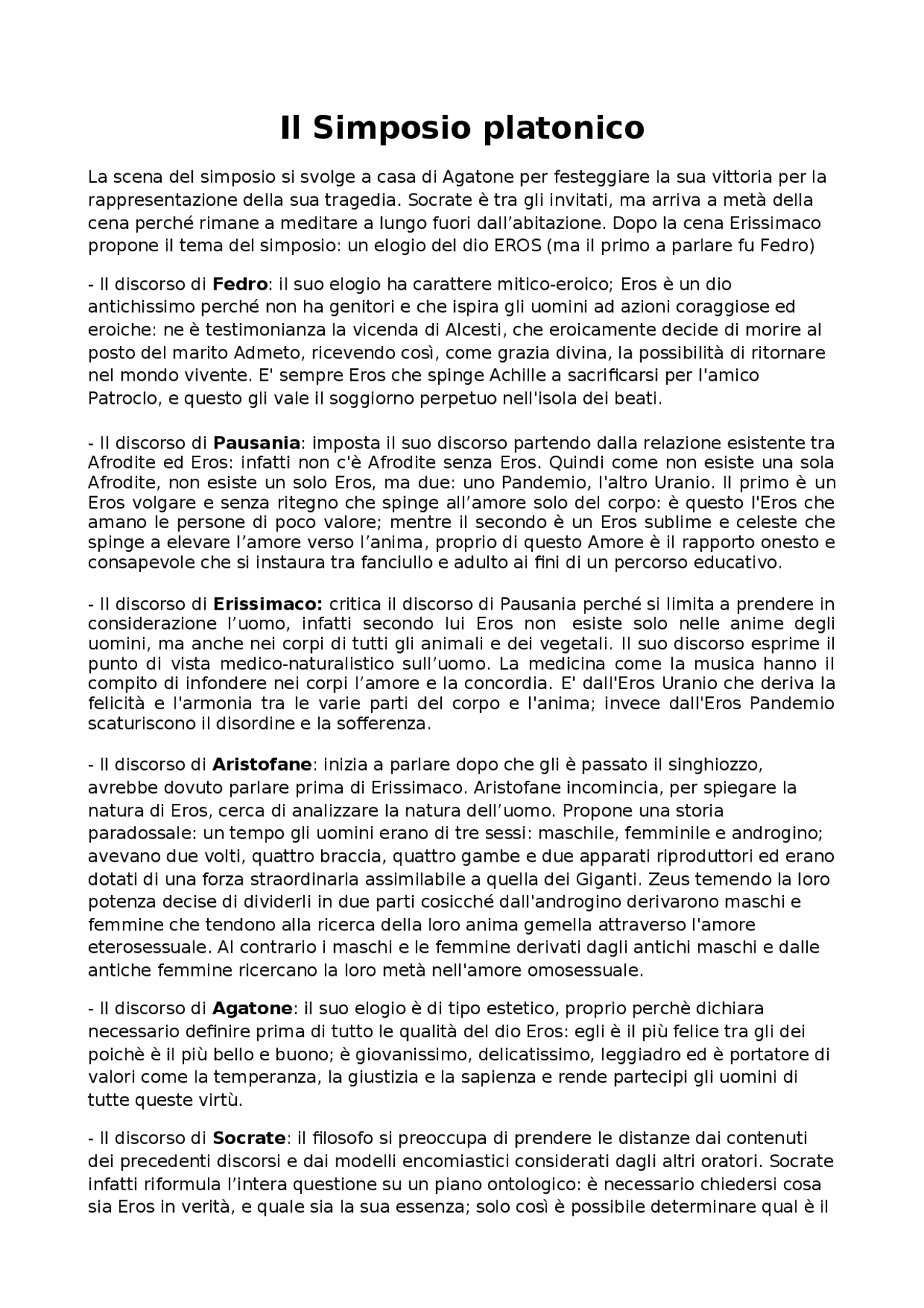 il simposio di platone | Esercizi di Filosofia | Docsity