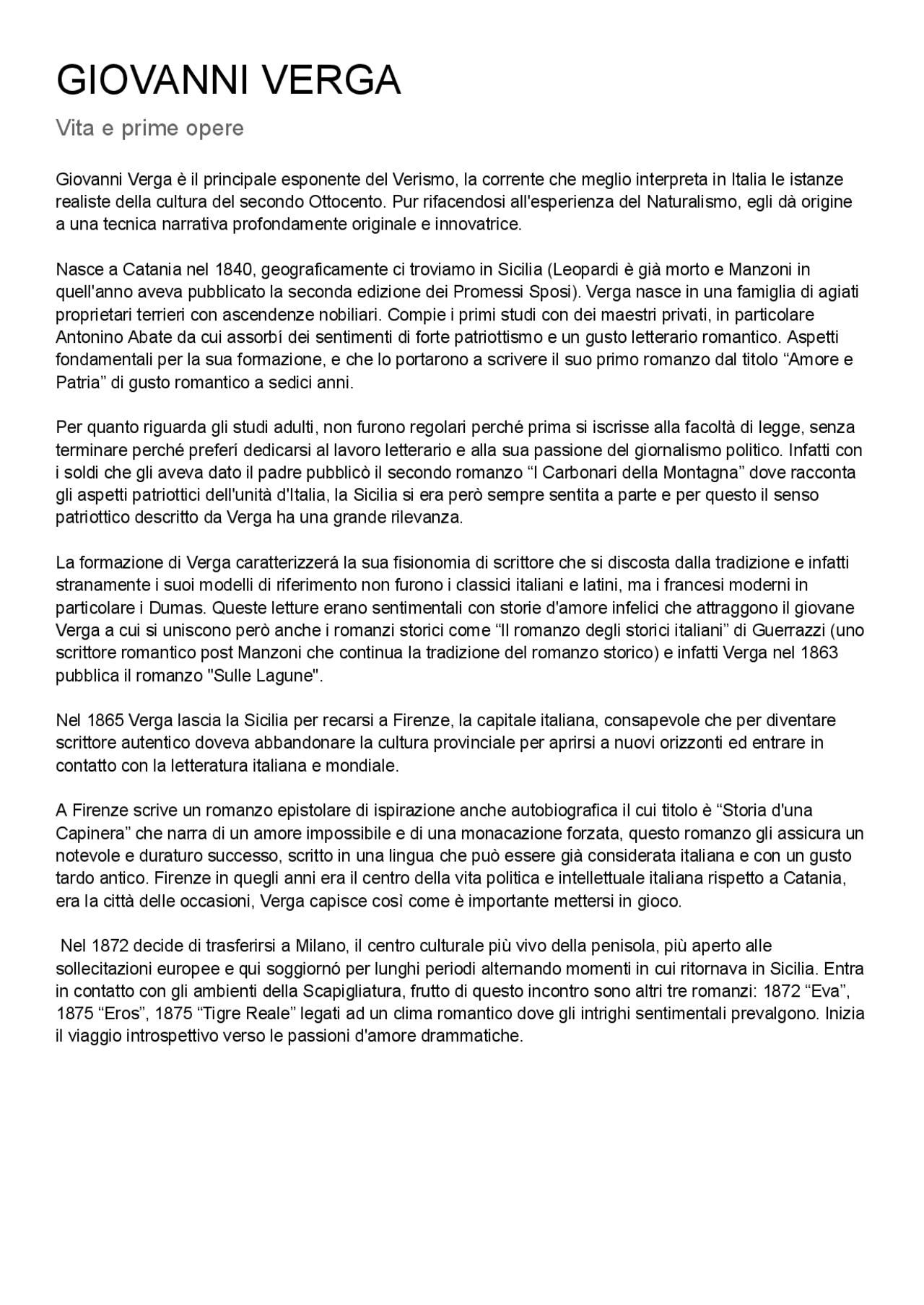 Giovanni Verga: Vita, opere e analisi dell’autore | Appunti di Italiano | Docsity