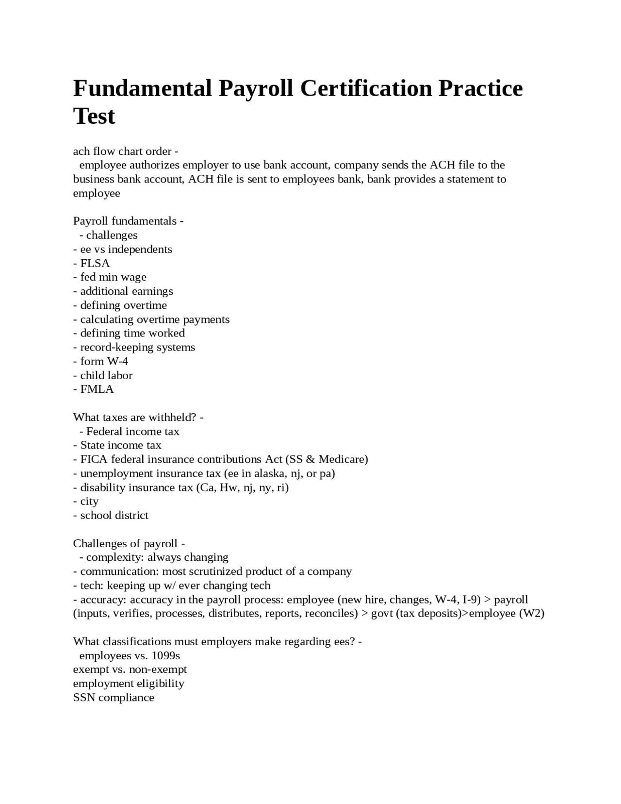 Fundamental Payroll Certification Practice Test | Exams Business ...