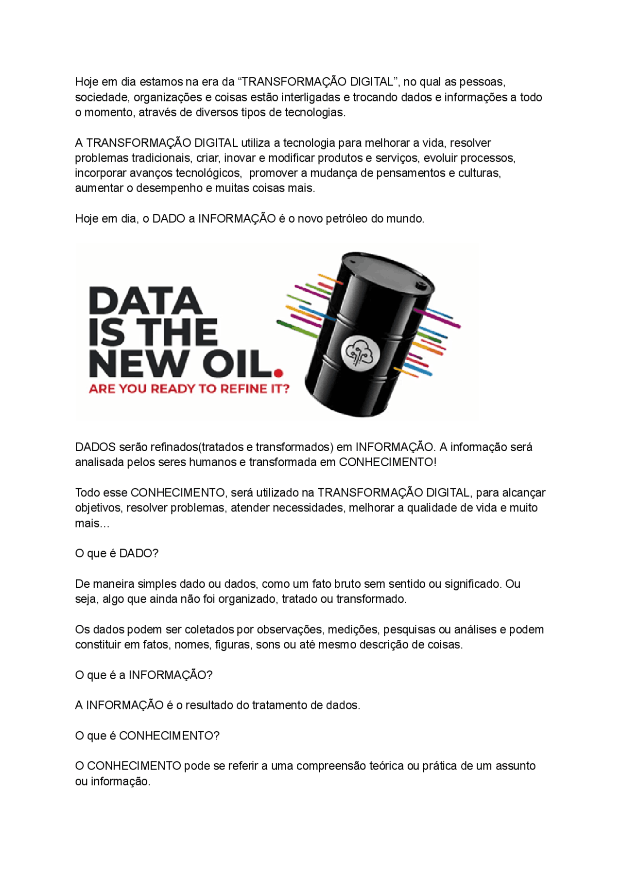 Resumo de Dados e Informações | Resumos Atualidades | Docsity
