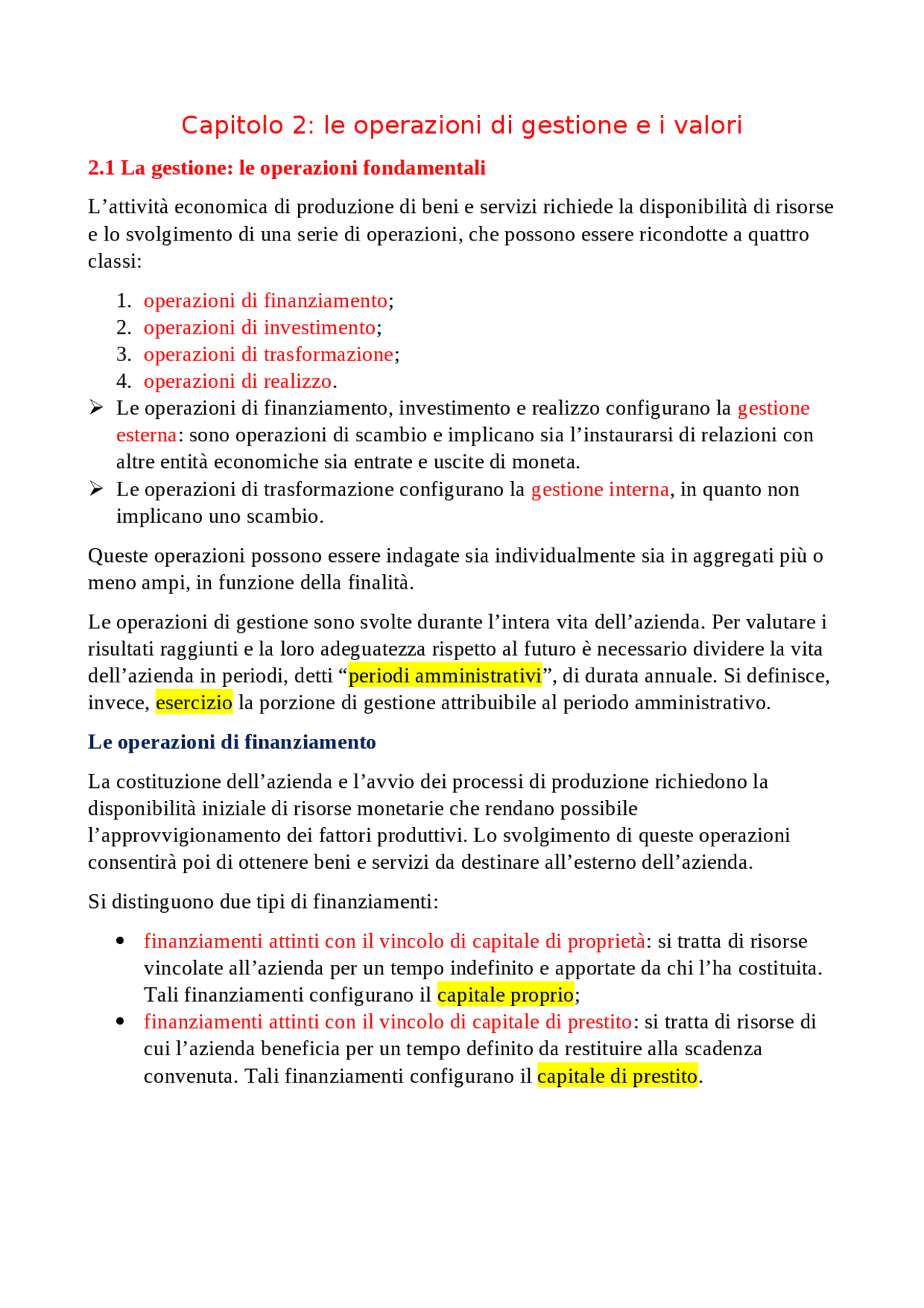 Le operazioni di gestione e i valori | Appunti di Economia Aziendale ...