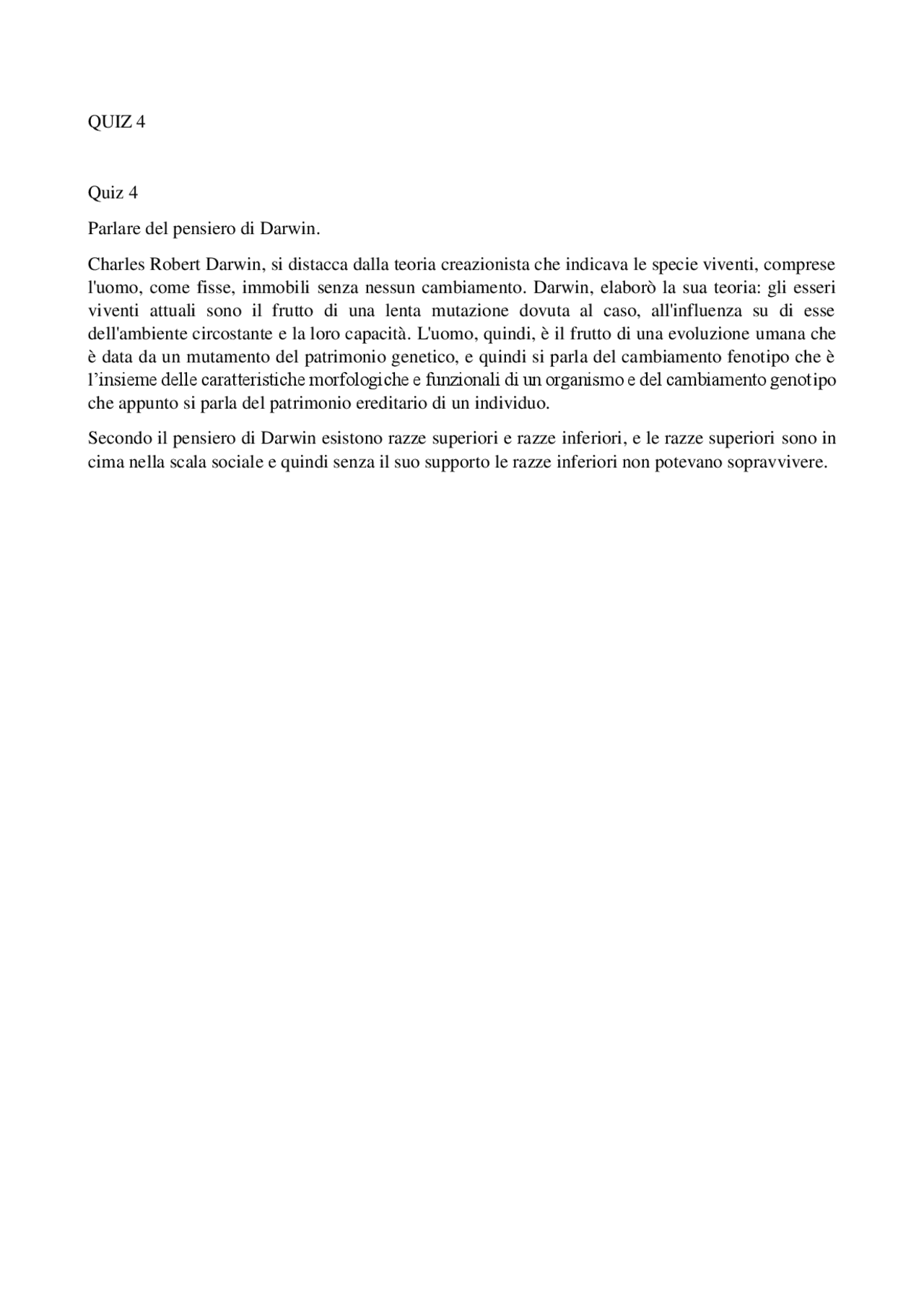 Parlare Del Pensiero Di Darwin Esercizi Di Antropologia Docsity