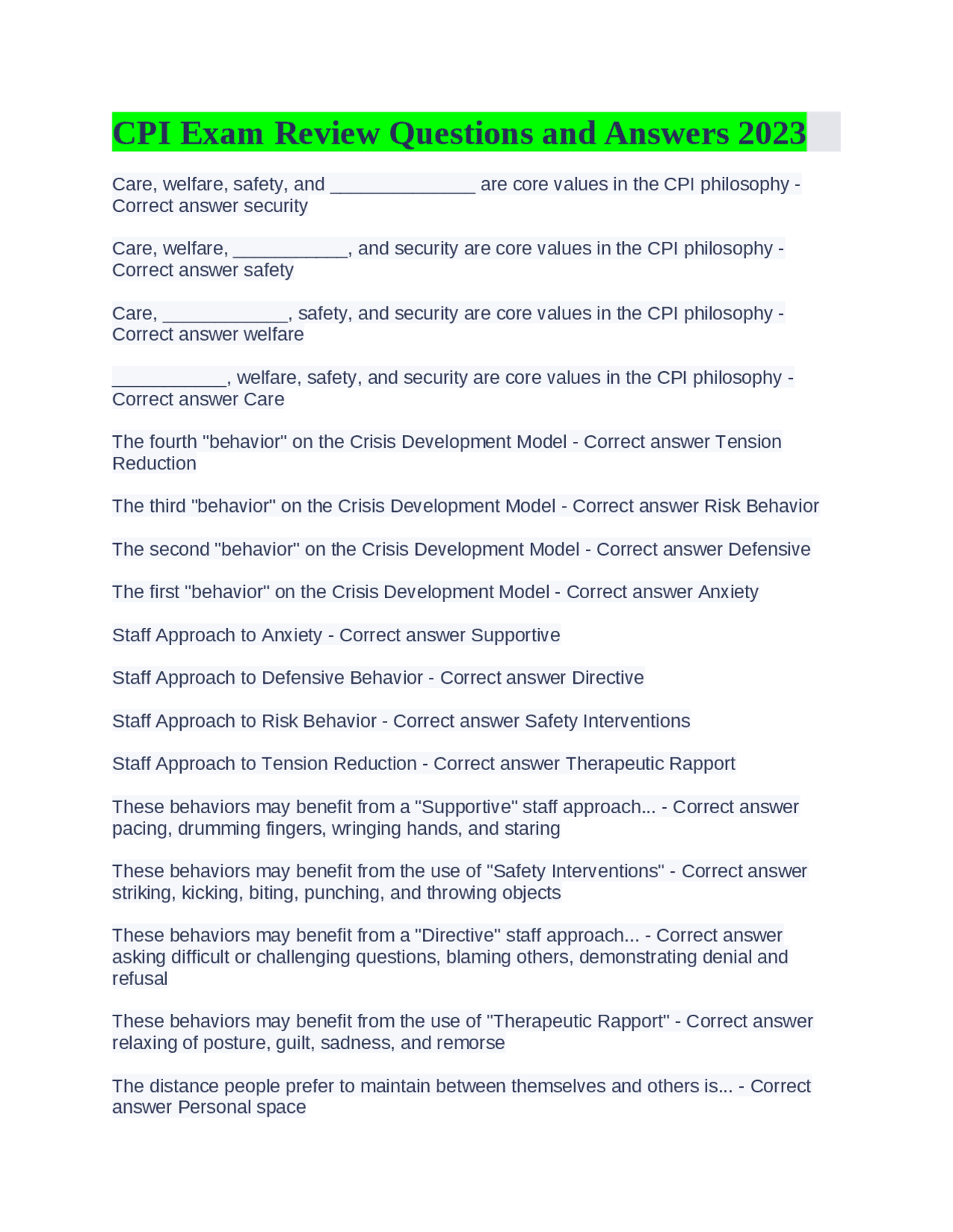 CPI Exam Review Questions and Answers 2023 | Exams Personal Health ...