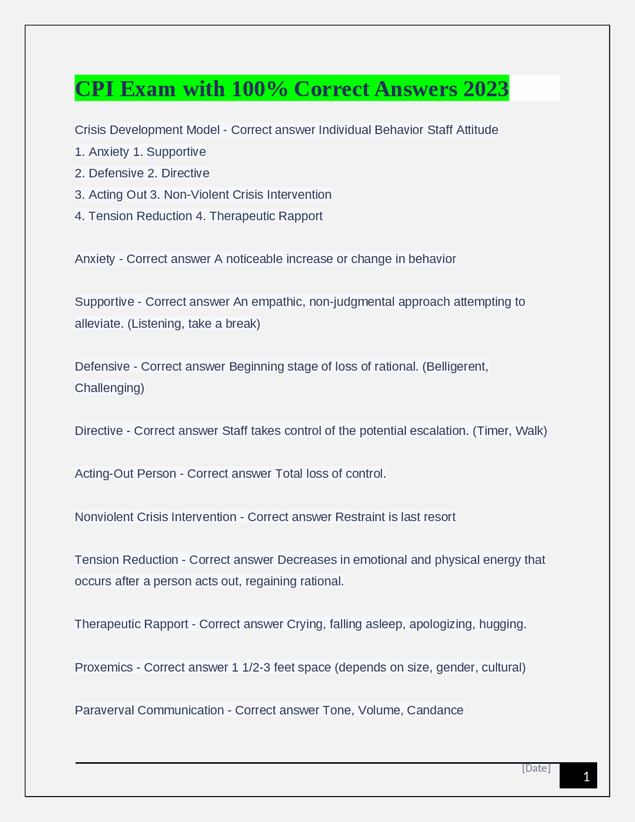 CPI Exam with 100% Correct Answers 2023 | Exams Personal Health | Docsity