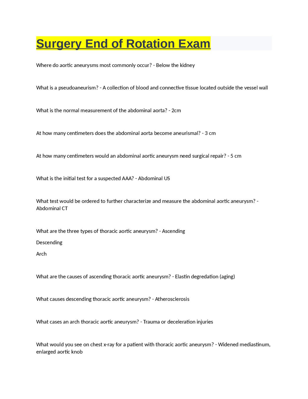 Surgery_end_of_rotation_exam.docx | Exams General Surgery | Docsity
