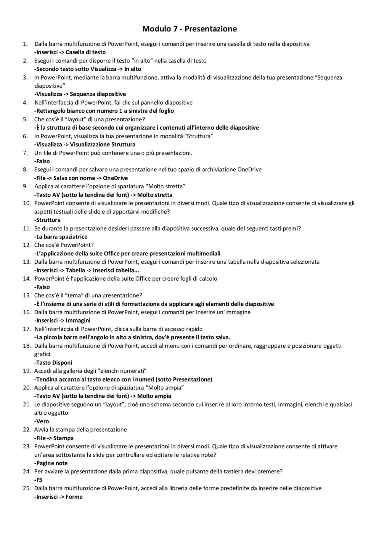 EIPASS MODULO 7 PRESENTAZIONE | Prove d'esame di Elementi di Informatica | Docsity