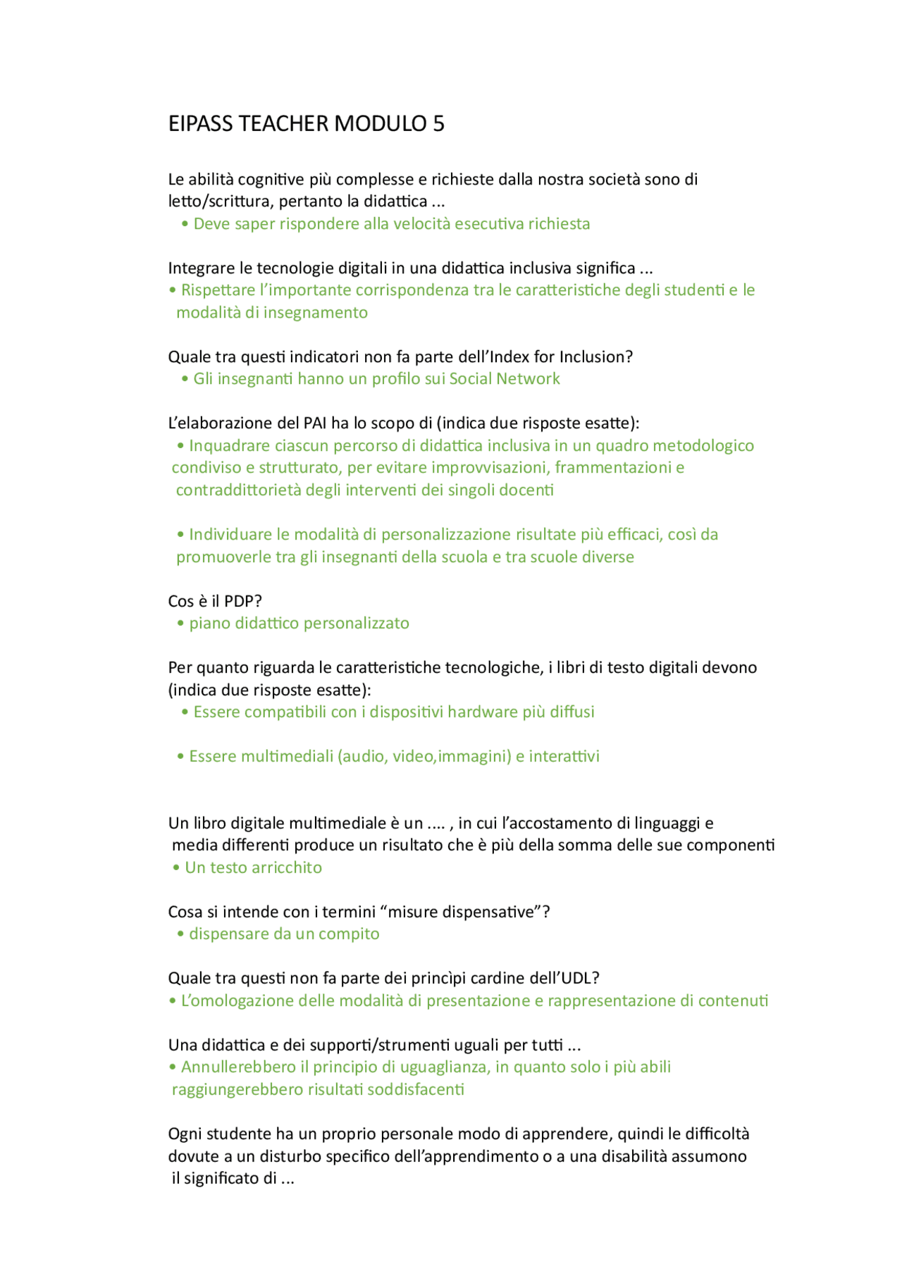 EIPASS TEACHER MODULO 5 TUTTE LE DOMANDE | Prove d'esame di Sistemi Informatici | Docsity