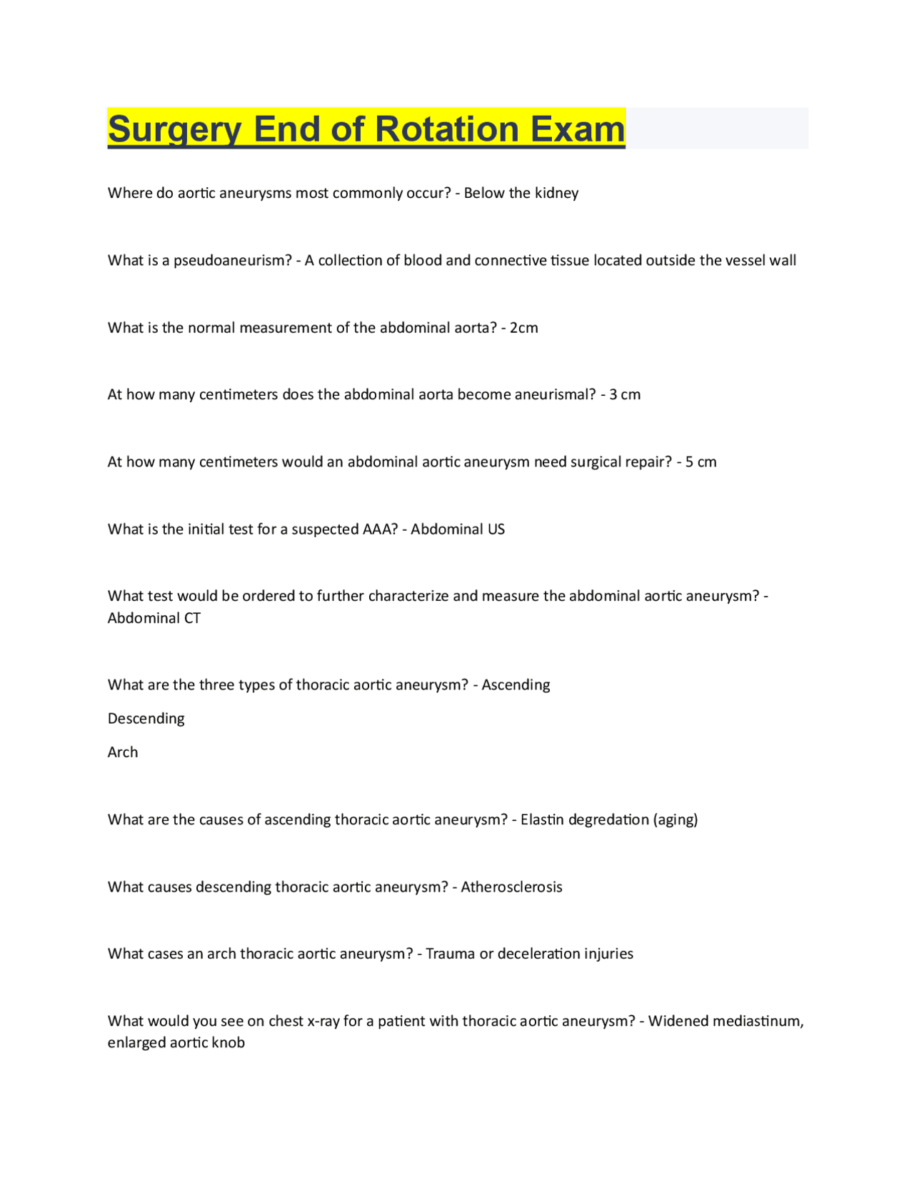 Surgery_end_of_rotation_exam.pdf | Exams General Surgery | Docsity