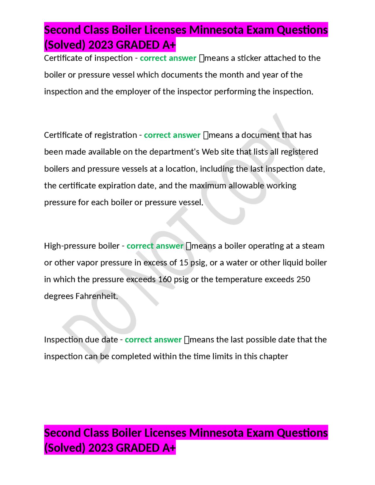 Second Class Boiler Licenses Minnesota Exam Questions (Solved) 2023 ...