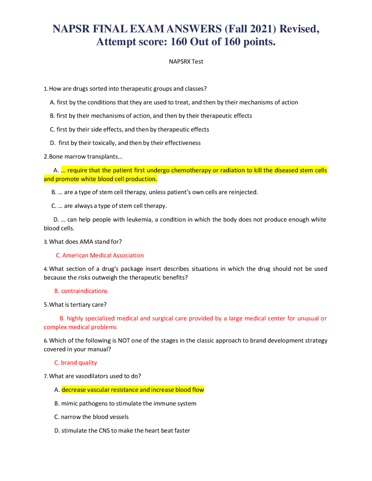 Napsr Final Exam Answers Fall 2021 Revised Attempt Score 160 Out Of
