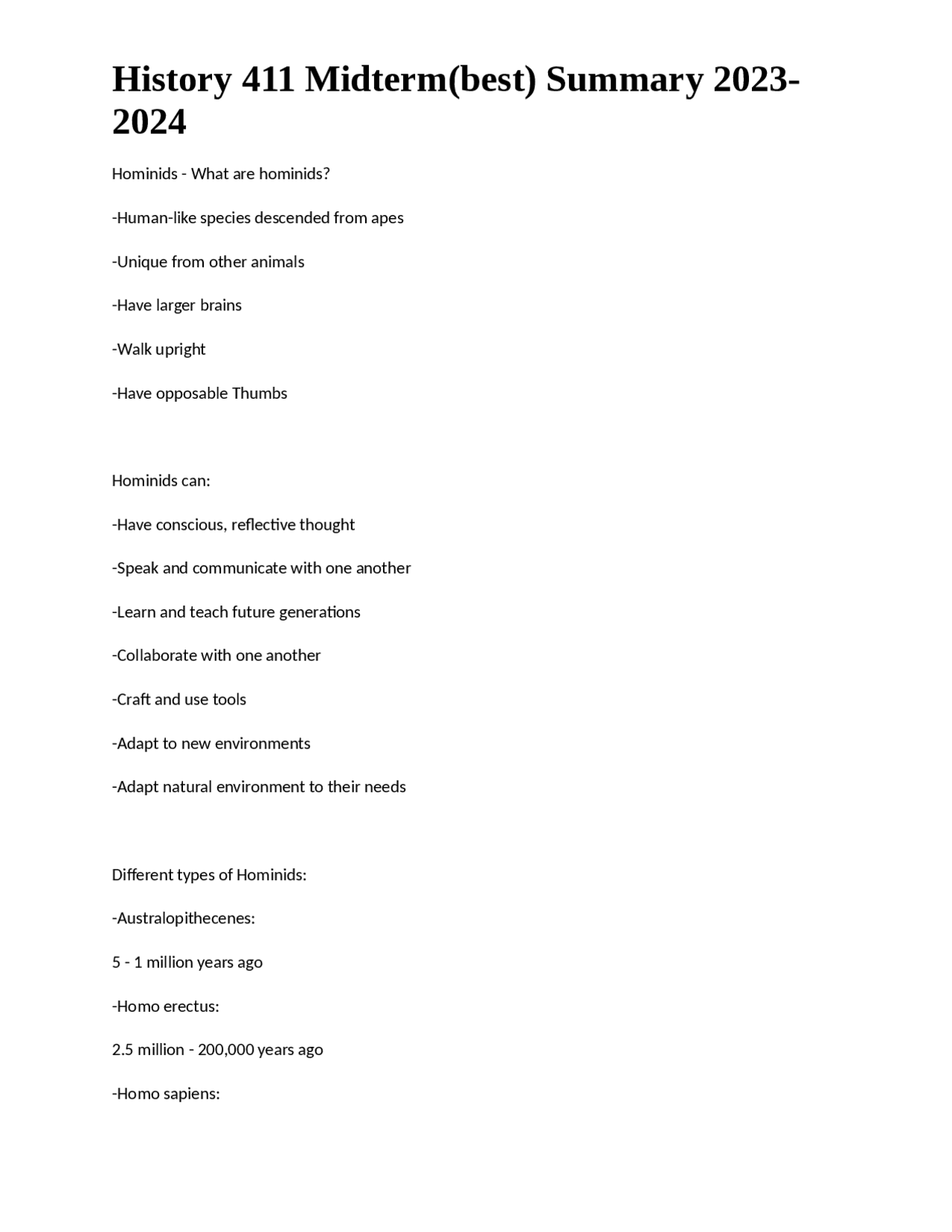 History 411 Midterm(best) Summary 2023-2024 | Exams Nursing | Docsity