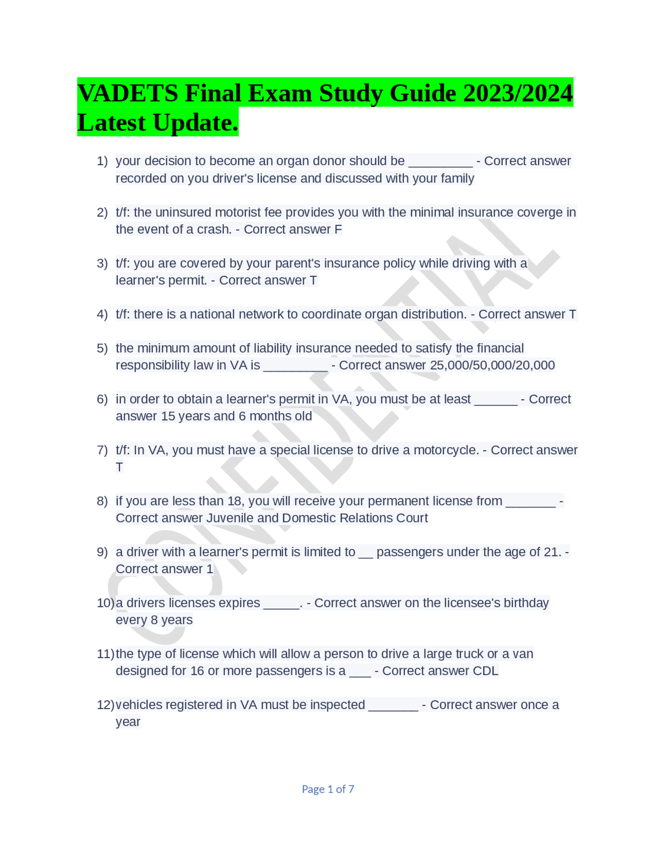 VADETS Final Exam Study Guide 2023/2024 Latest Update. | Exams Law ...