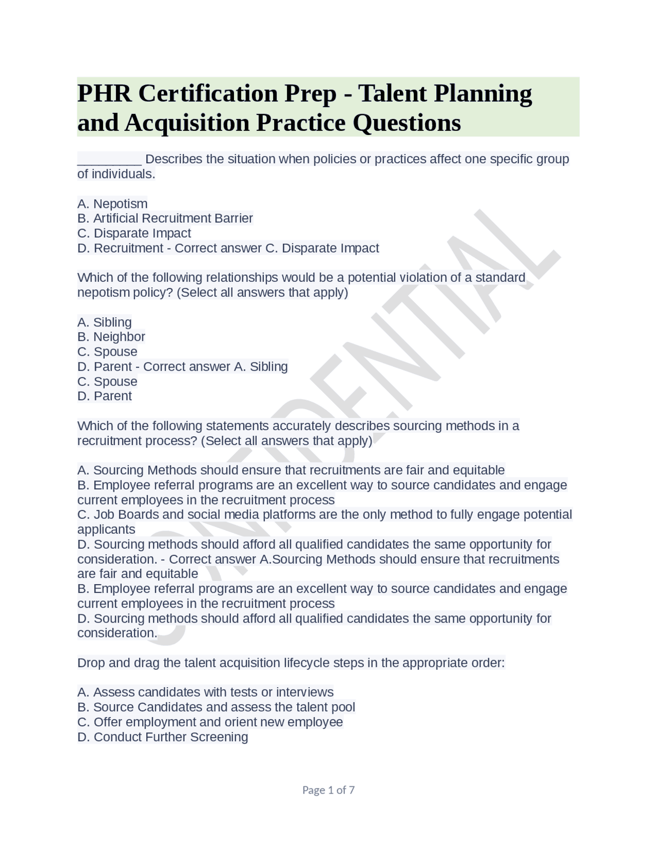 pHR Certification Prep - Talent Planning and Acquisition Practice ...