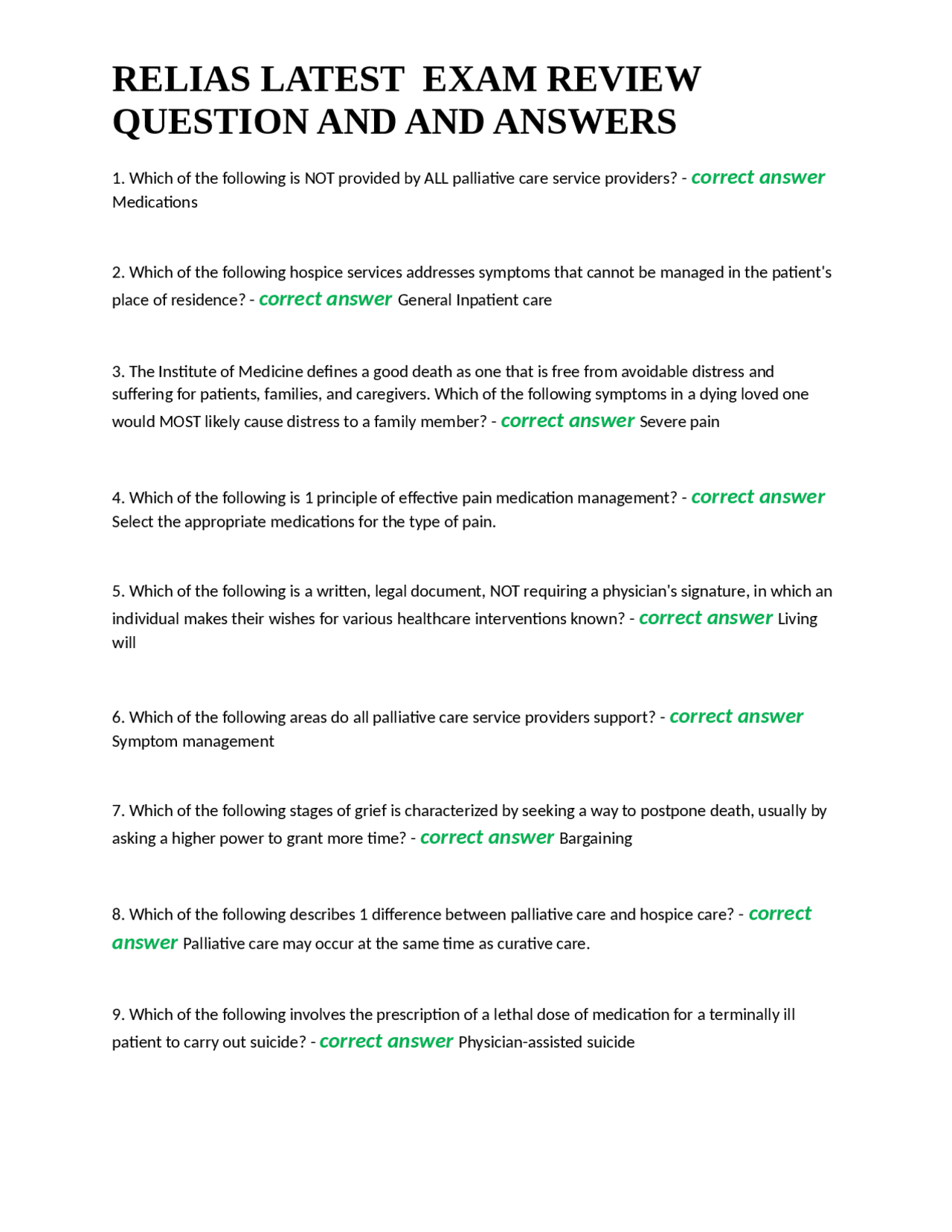 RELIAS LATEST EXAM REVIEW QUESTION AND AND ANSWERS | Exercises Nursing ...