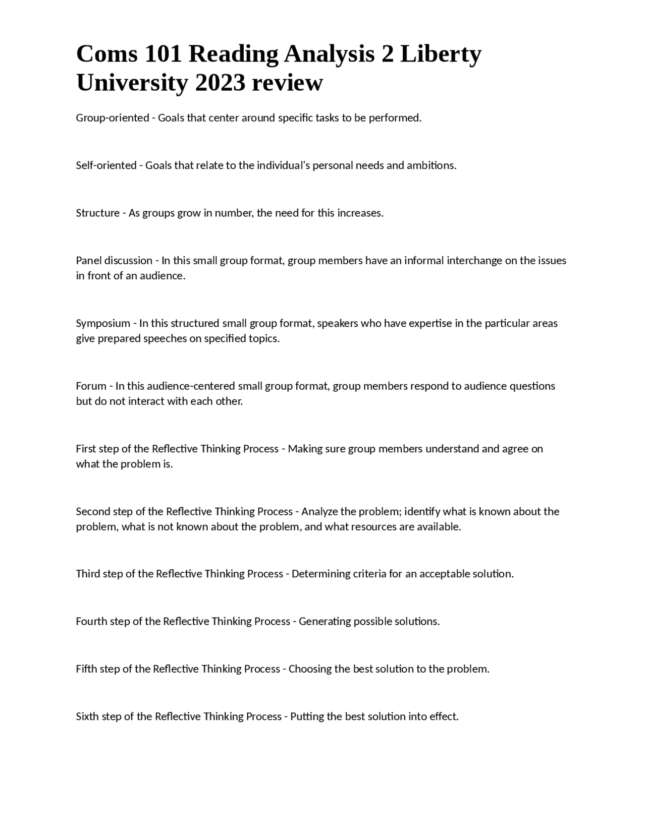 Coms 101 Reading Analysis 2 Liberty University 2023 review | Exams Nursing | Docsity