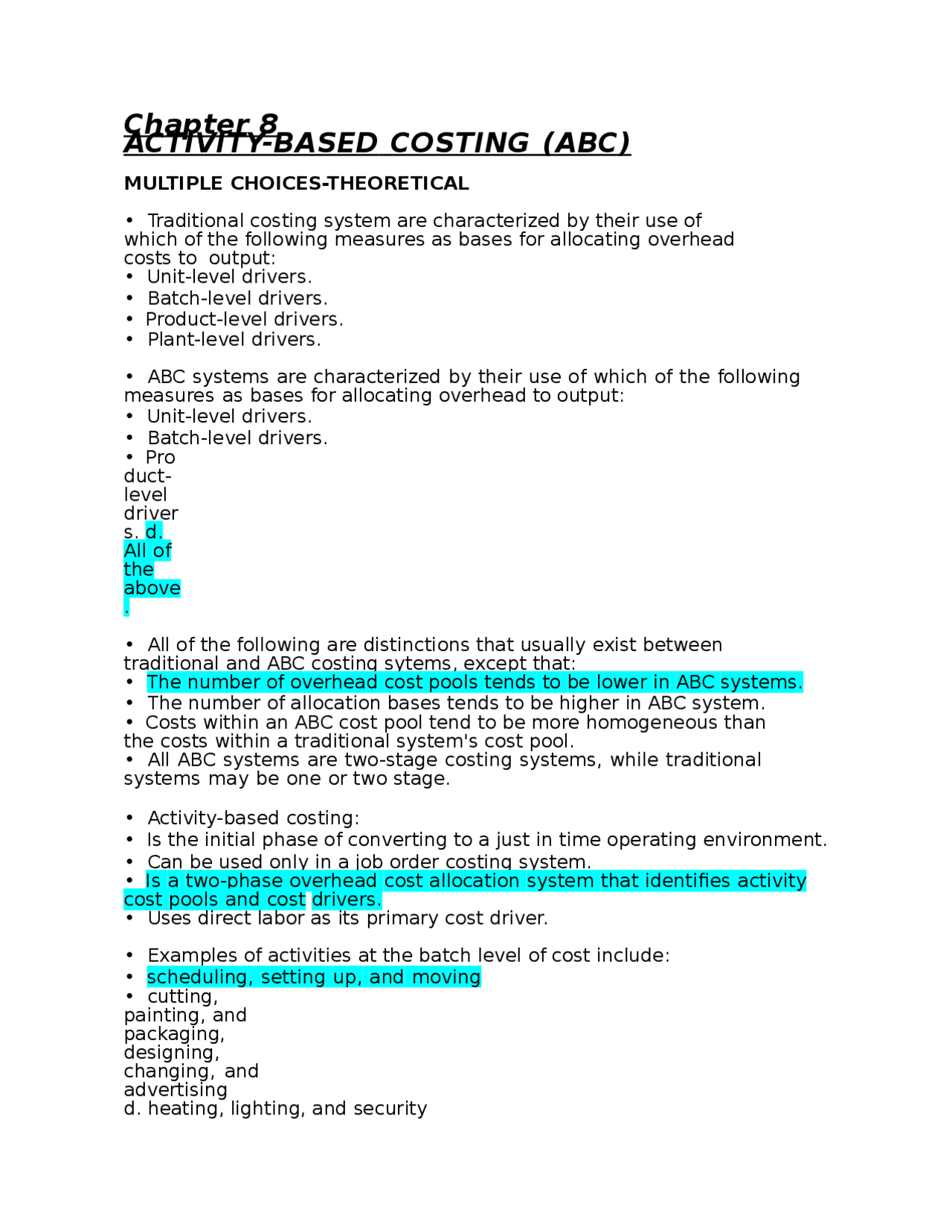 Chapter 8 Activity Based Costing Abc Lecture Notes Nursing Docsity