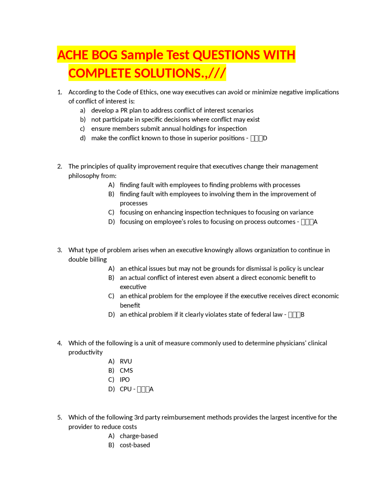 ACHE BOG Sample Test QUESTIONS WITH COMPLETE SOLUTIONS.,/// | Exams ...