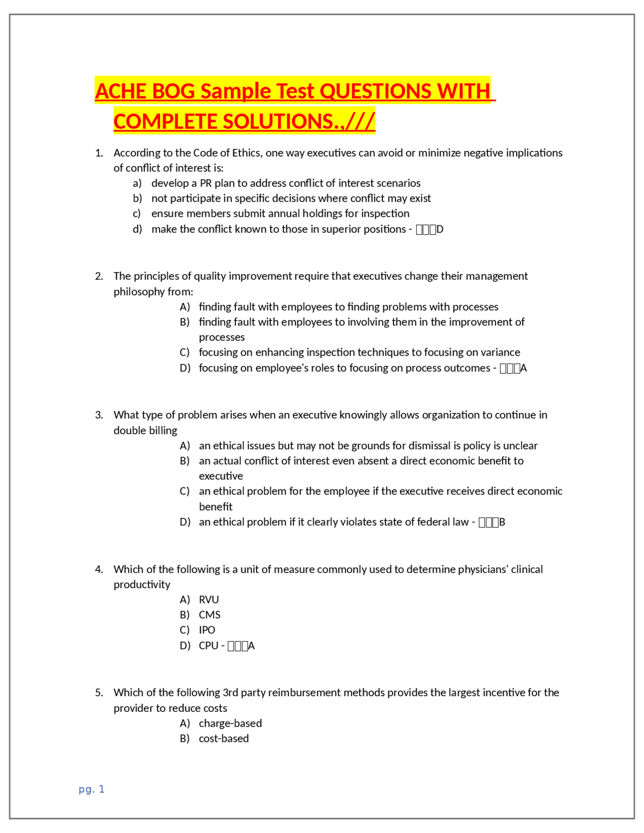 ACHE BOG Sample Test QUESTIONS WITH COMPLETE SOLUTIONS.,/// | Exams ...