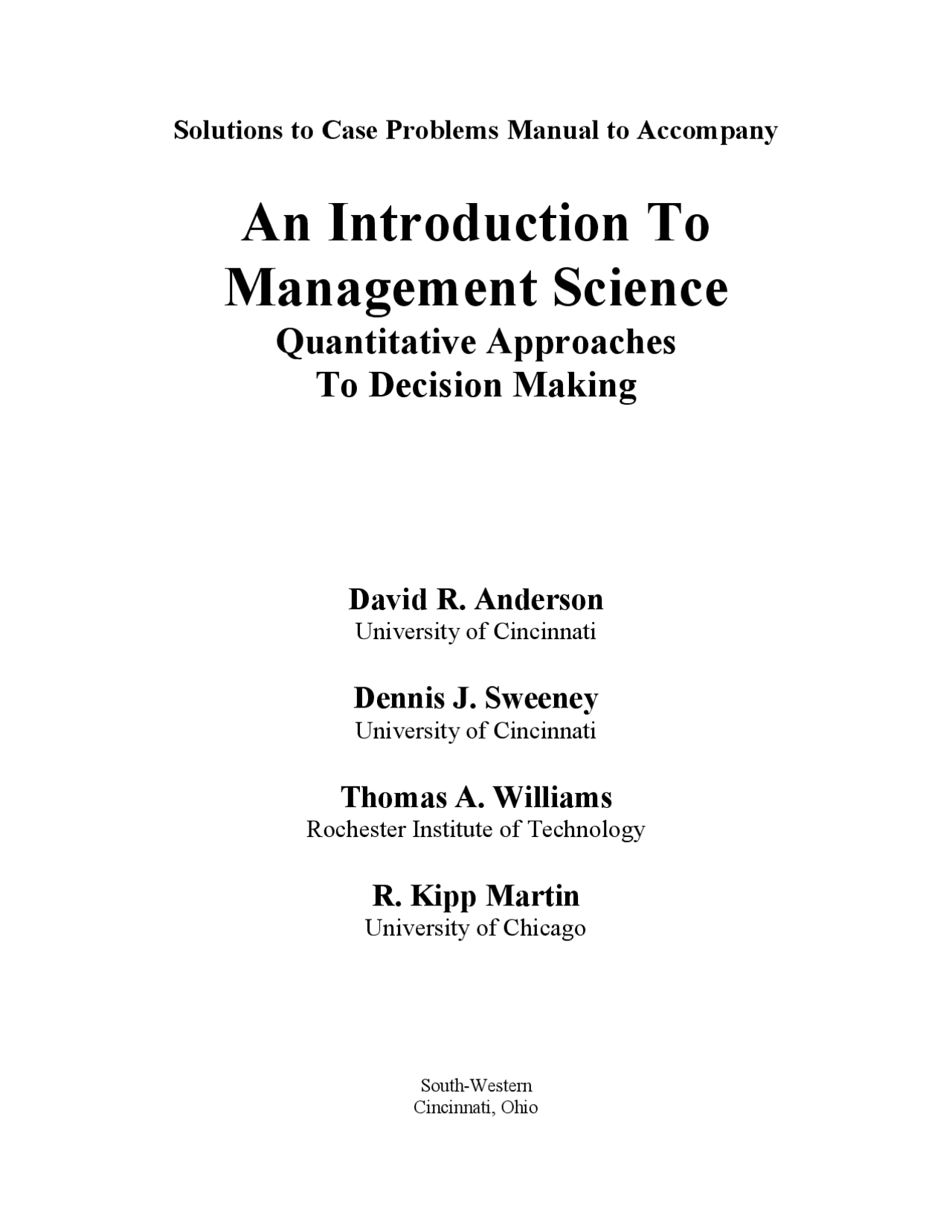 TESTBANK FOR An Introduction to Management Science- Quantitative ...