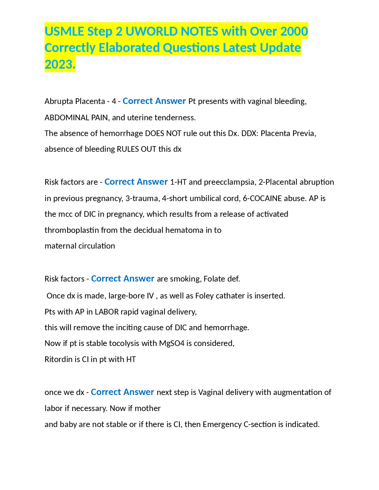Usmle Step 2 Uworld Notes With Over 2000 Correctly Elaborated Questions
