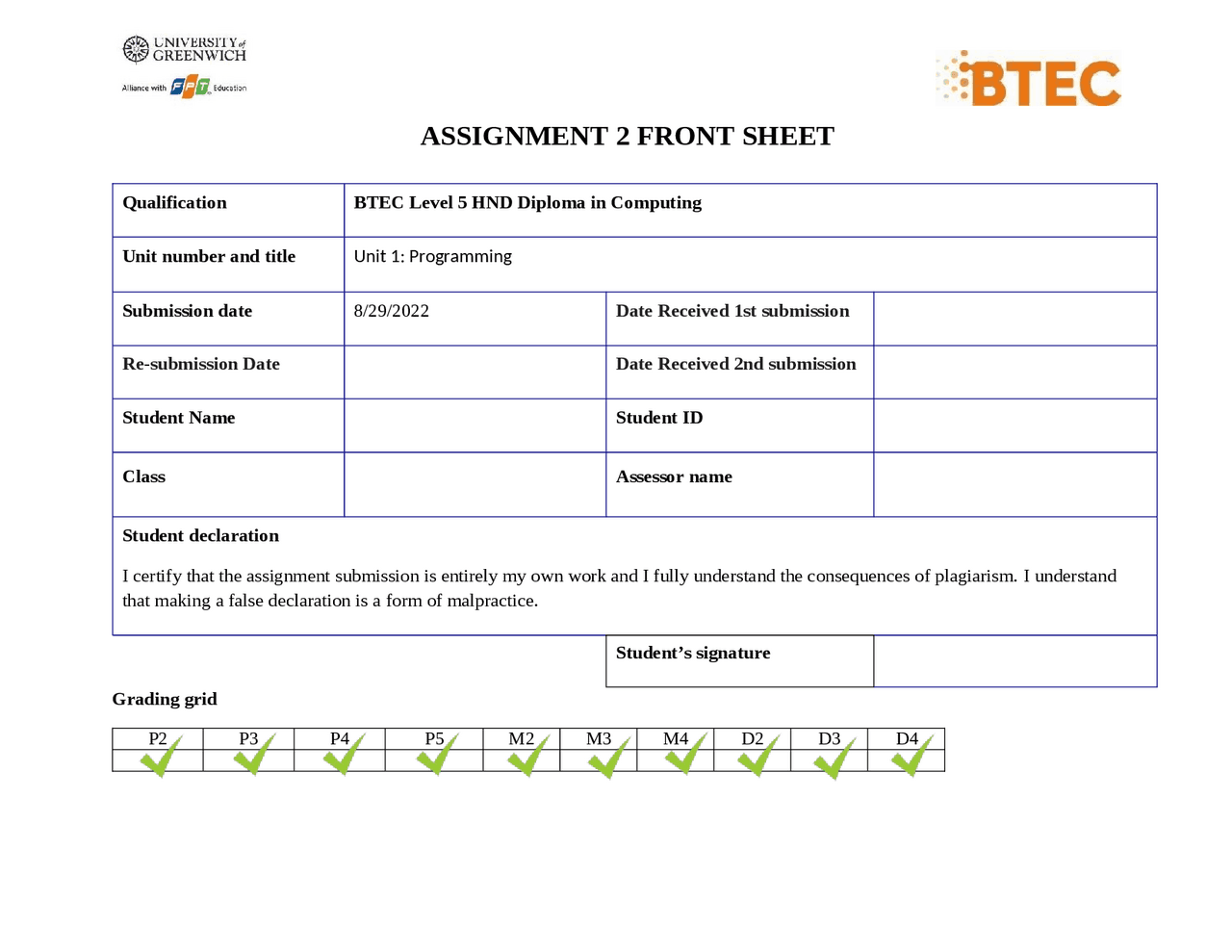 Programming Assignment 2 1618 Grade D Assignments Computer