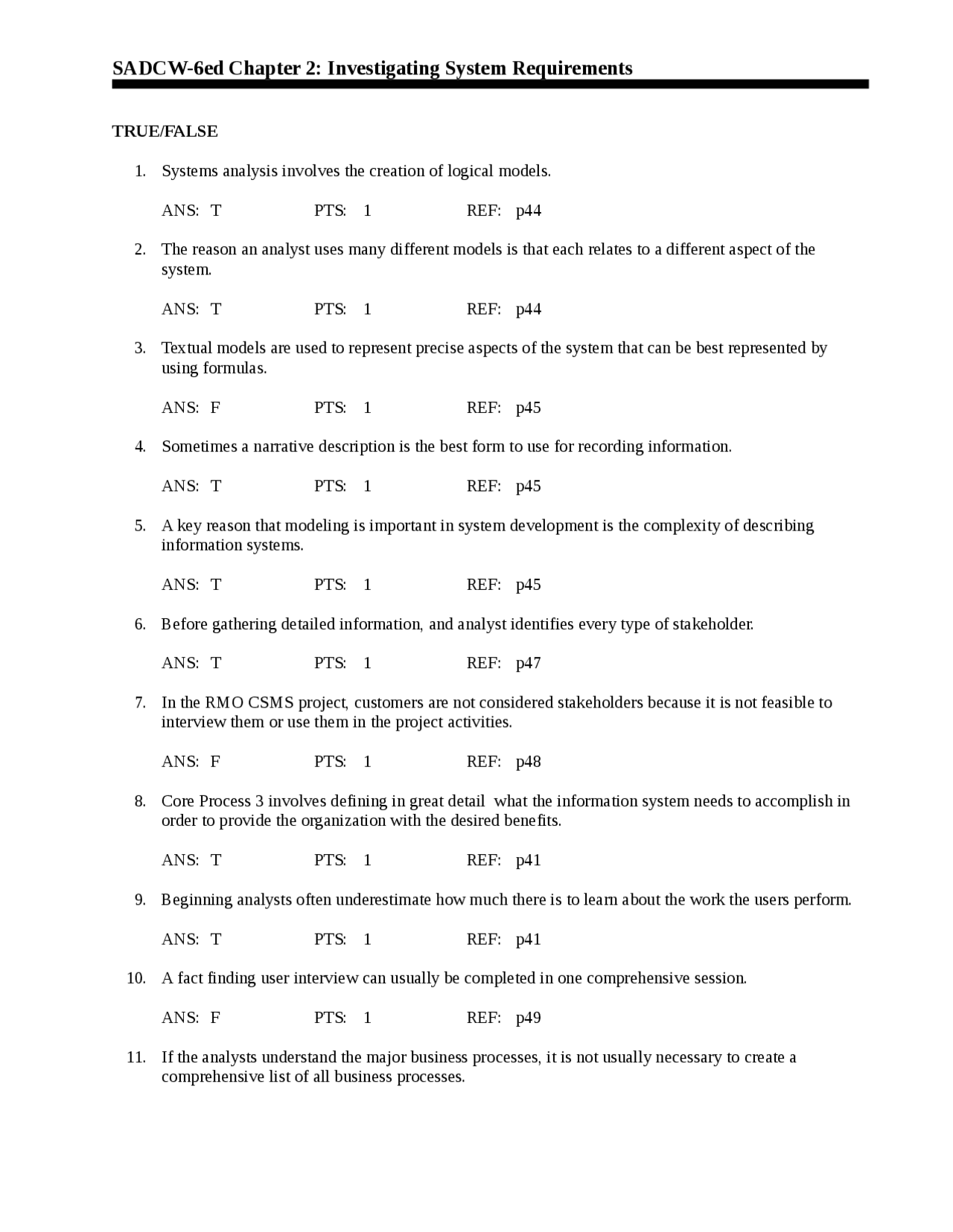 SADCW-6ed Chapter 2 Investigating System Requirements | Exams Business Management and Analysis ...