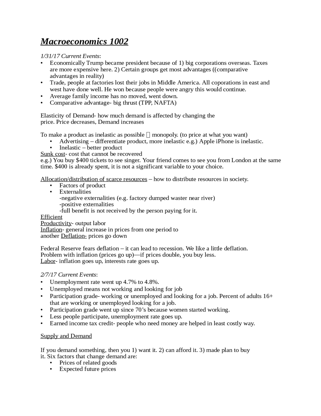 Macroeconomics 1002 study notes | Study notes Economics | Docsity