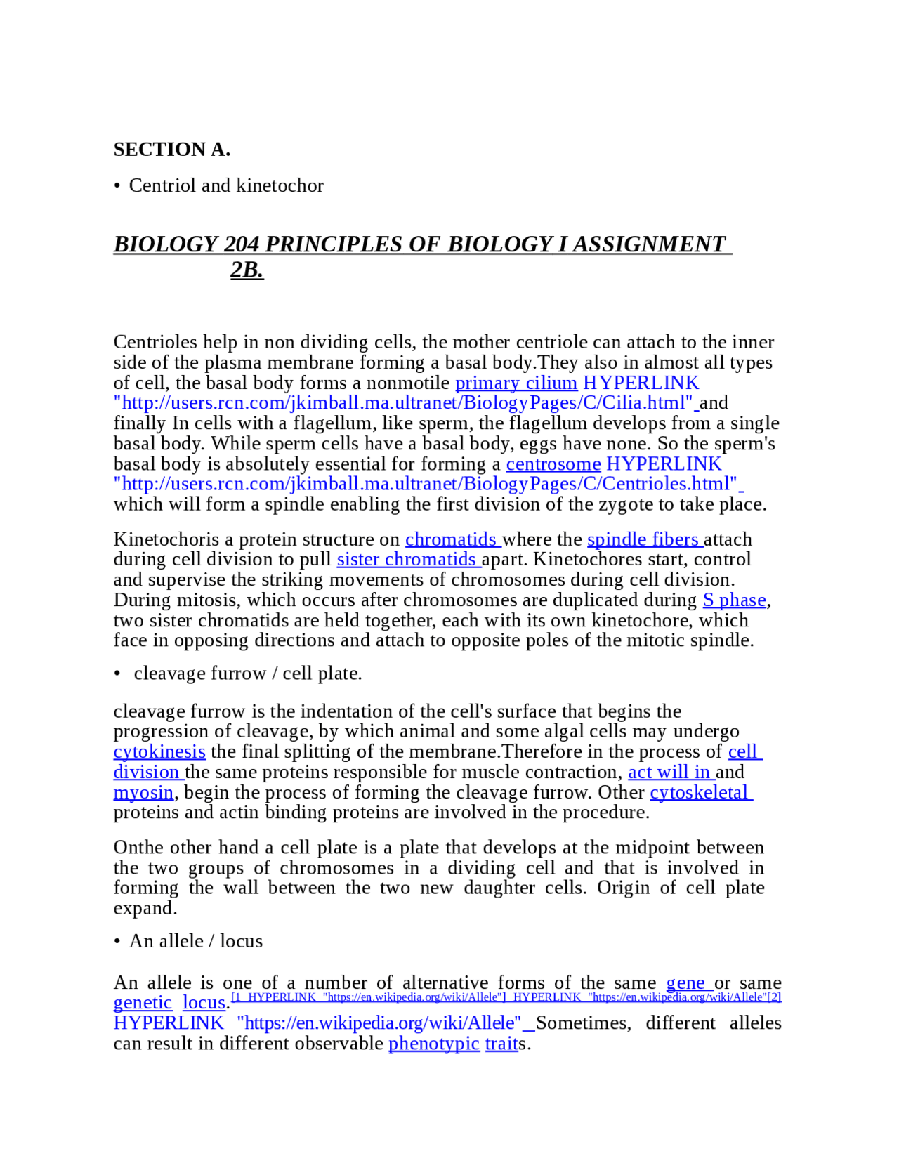 BIOLOGY 204 PRINCIPLES OF BIOLOGY I ASSIGNMENT | Study notes Nursing ...