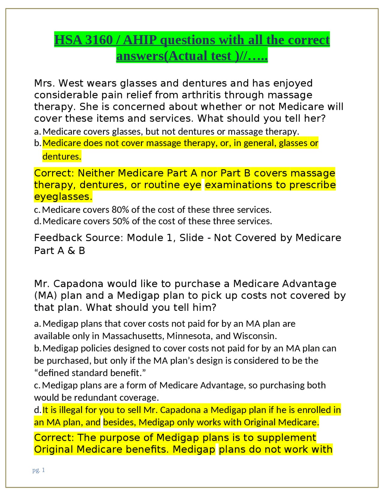 AHIP First Medicare Test Final Exam - Attempt 1///// | Exams Nursing ...