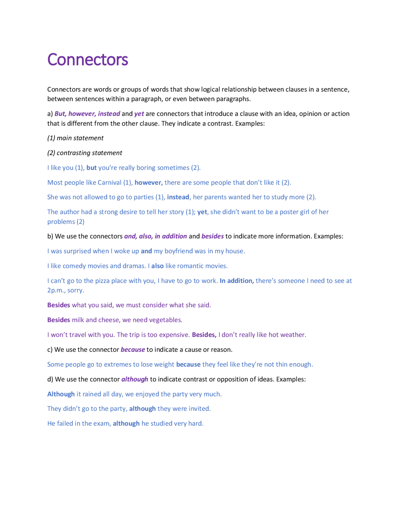 Conectores Conjunções Em Inglês Esquemas Inglês Docsity
