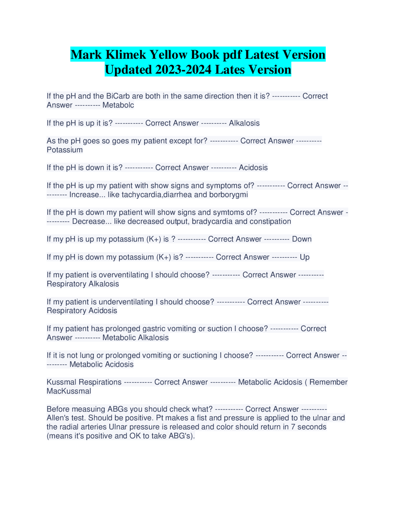 Mark Klimek Yellow Book pdf Latest Version Updated 2023-2024 Latest ...