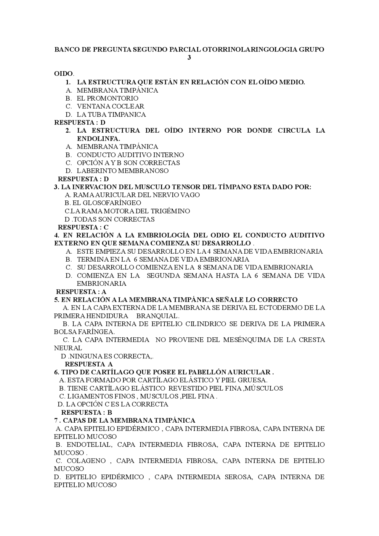 PREGUNTAS DE EXAMEN - OTORRINOLARINGOLOGIA | Exámenes de Otorrinolaringología | Docsity