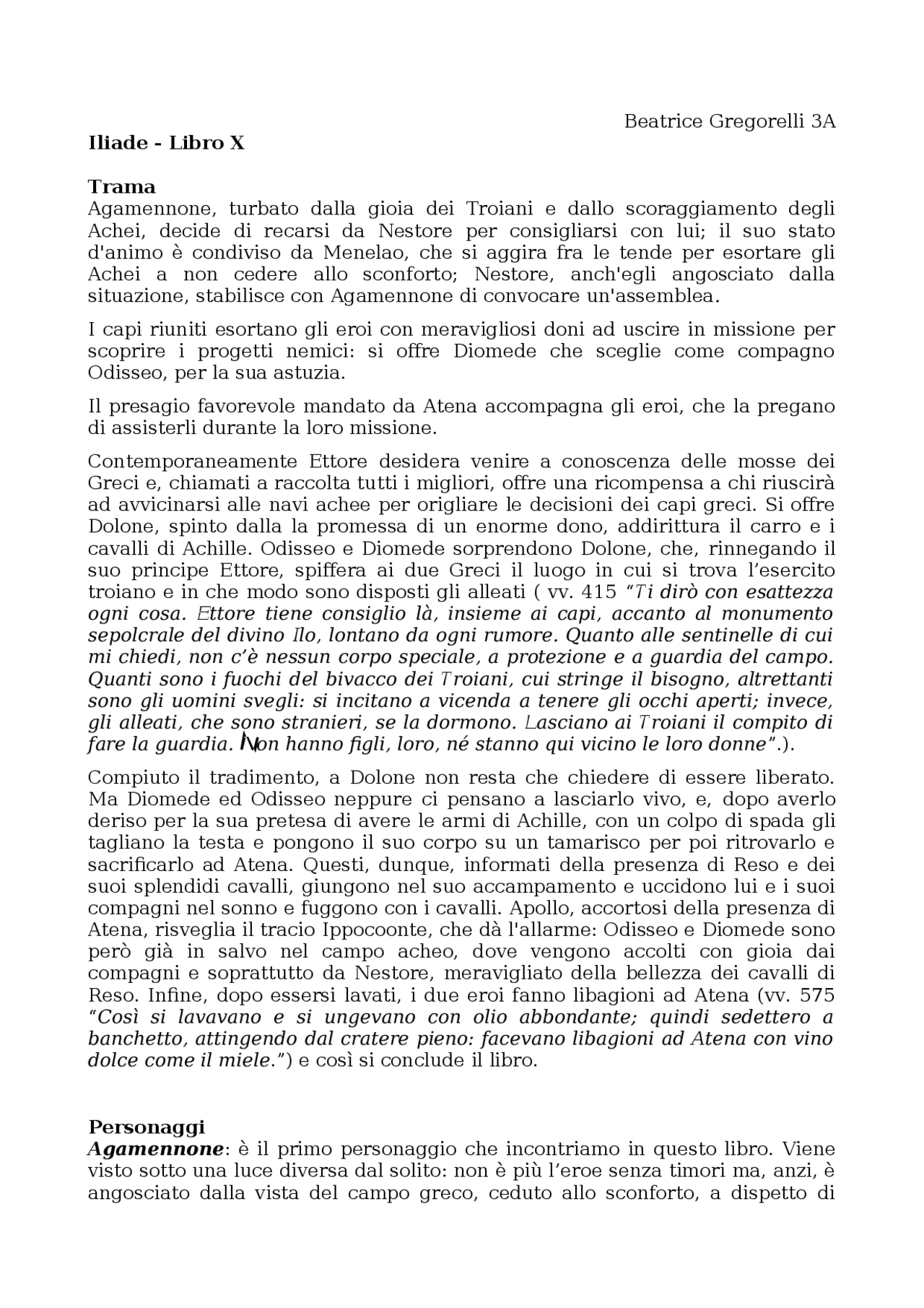 Analisi Libro X Iliade Schemi E Mappe Concettuali Di Greco Docsity