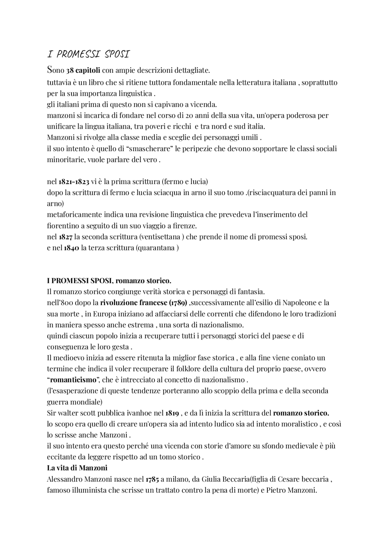I Promessi Sposi E Alessandro Manzoni Appunti Di Italiano Docsity